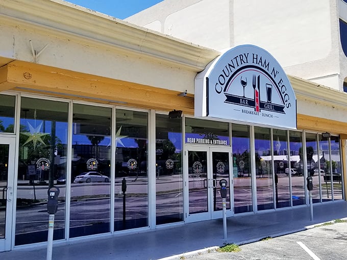 The unassuming exterior of Country Ham N' Eggs belies the culinary treasures within. Like finding a secret breakfast society hiding in plain sight.