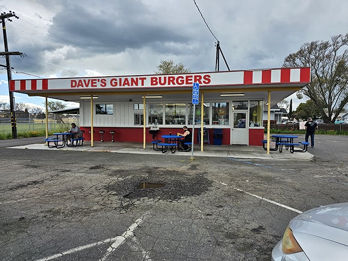 The red and white striped awning of Dave's isn't just a design choice&mdash;it's a beacon calling hungry travelers home to burger paradise.