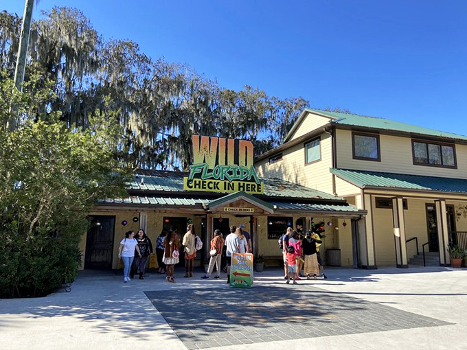 Welcome to where the wild things are! The rustic entrance to Wild Florida beckons visitors with its wooden charm and promise of authentic Florida adventures.