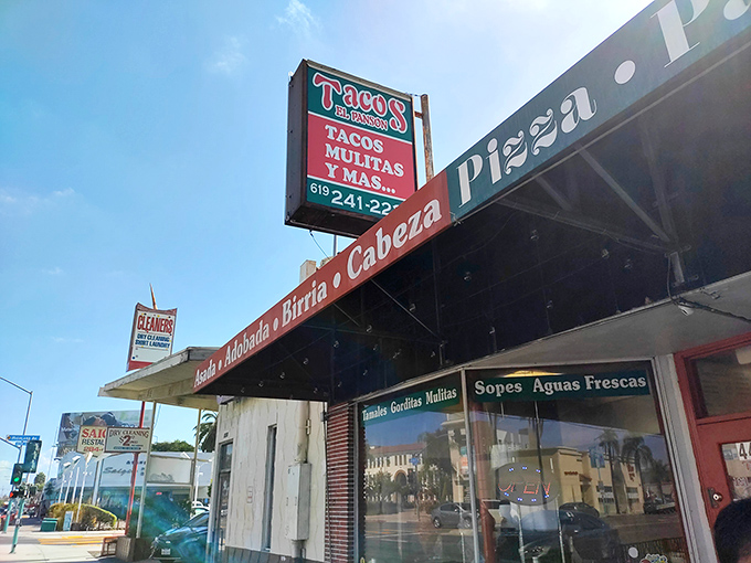 The unassuming exterior of Tacos El Panson speaks volumes &ndash; the best Mexican spots often hide behind modest signage and simple storefronts.