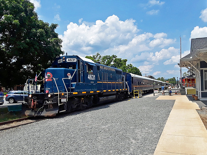 Engine #4631 stands ready for adventure, its deep blue paint gleaming like a sapphire against the North Georgia sky. All aboard for memories!