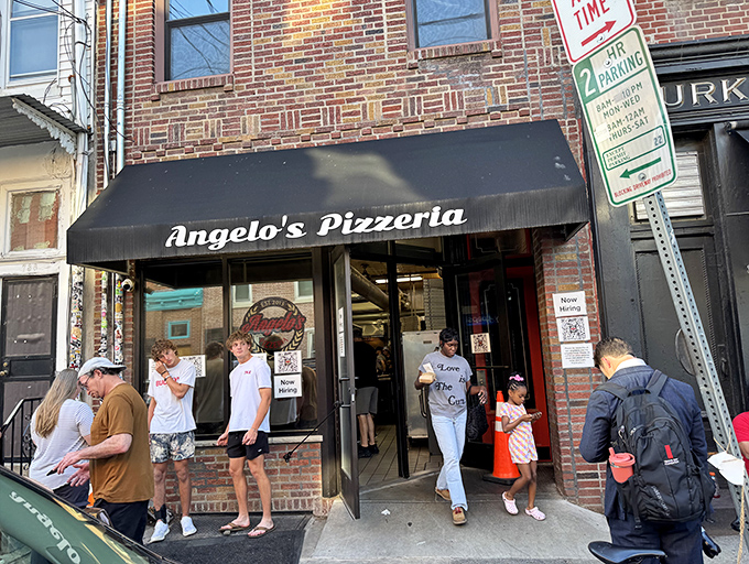 The pilgrimage begins! Angelo's modest brick storefront with its simple black awning has become hallowed ground for sandwich aficionados across Pennsylvania.