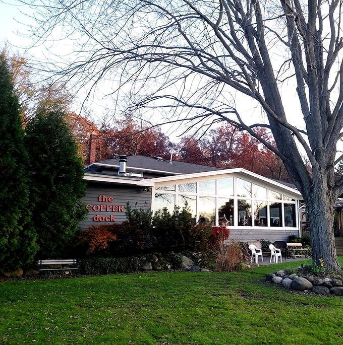 The Copper Dock's charming exterior promises the kind of lakeside dining that makes Wisconsin weekends worth celebrating.