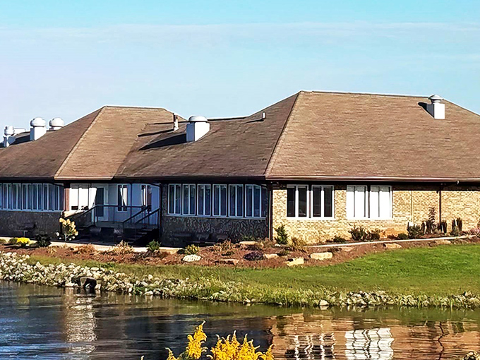Nestled along the water's edge, Stoll's stone exterior promises comfort food with a side of serenity. The lake reflection doubles your pleasure before you even step inside.