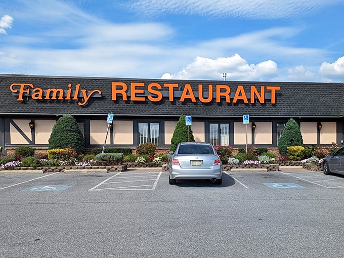 The welcoming facade of Mountain Gate Family Restaurant stands like a culinary lighthouse in Thurmont, beckoning hungry travelers with promises of home-cooked comfort.