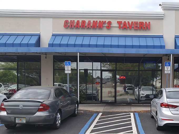 Charann's Tavern welcomes you with its distinctive blue awnings and bold red signage &ndash; like a beacon for sandwich seekers in this unassuming Tampa strip mall.