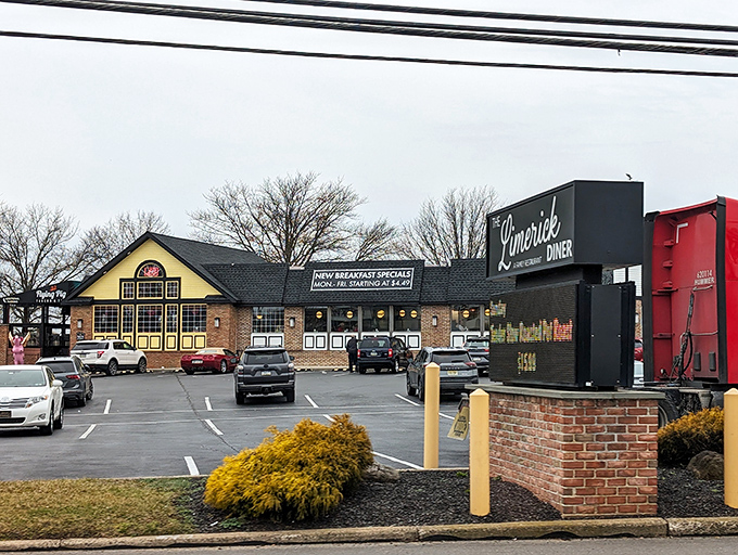The distinctive yellow gable and charming cupola of Limerick Diner stand as a beacon for breakfast enthusiasts traveling along West Ridge Pike.