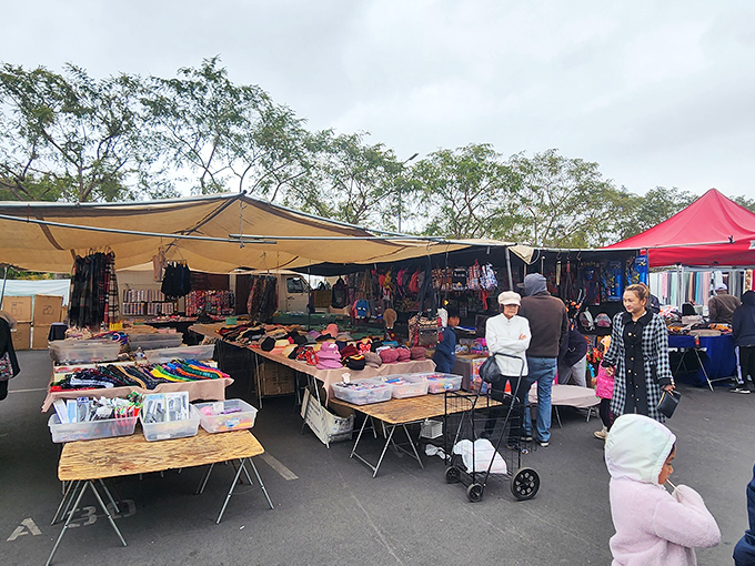 Welcome to treasure hunter paradise! Colorful canopies shelter an asphalt wonderland where one person's castoffs become another's prized discoveries.