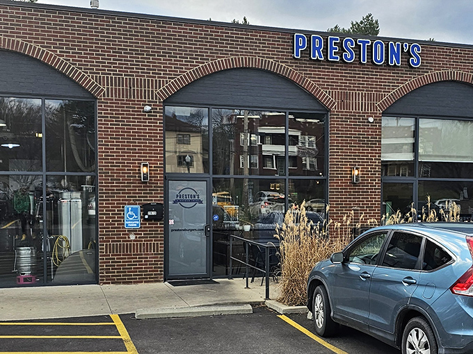 Preston's brick exterior with those signature blue umbrellas isn't just inviting&mdash;it's practically whispering "get in here and try these burgers already!"