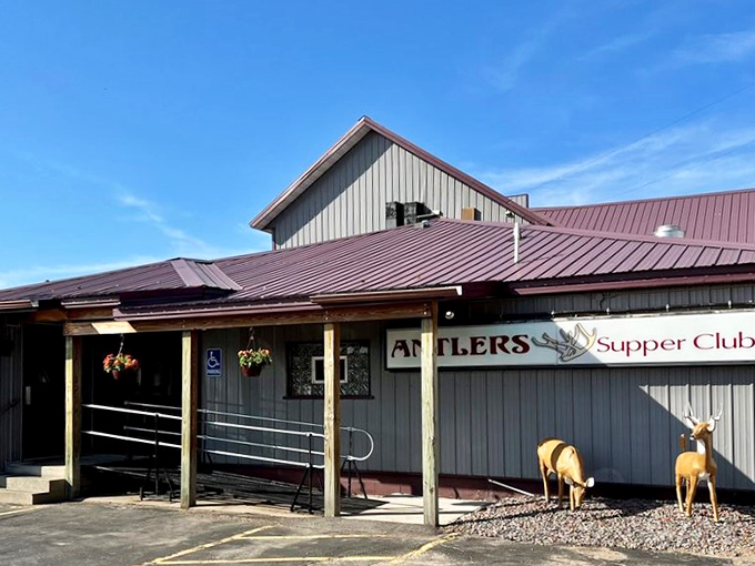The unassuming exterior of Antlers Supper Club in Bonduel invites you in with its decorative deer statues&mdash;a perfect preview of the Northwoods charm waiting inside.