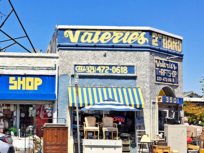 Valerie's blue and yellow facade stands like a cheerful sentinel on Jefferson Boulevard, promising treasures that won't break your bank account.