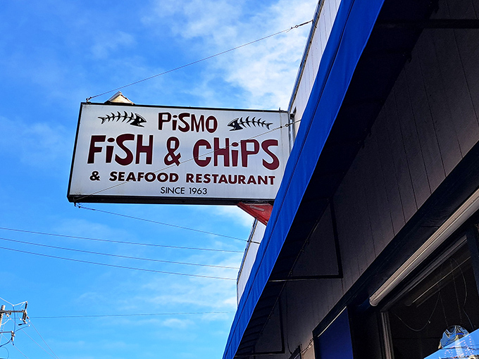 The unassuming blue-trimmed exterior of Pismo Fish and Chips hides culinary treasures within &ndash; proof that the best seafood joints often come without fancy frills.