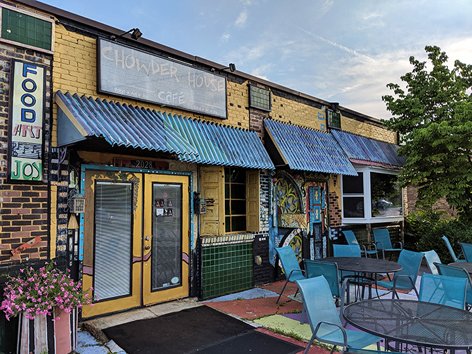 The yellow doors and blue awnings of Chowder House Cafe beckon like a colorful oasis in Akron. This maritime-themed gem proves great seafood can thrive 700 miles from any ocean.