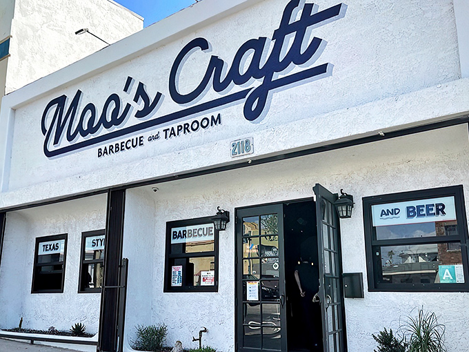 The pristine white exterior of Moo's Craft Barbecue belies the smoky treasures within. Texas-style barbecue with California sensibilities awaits!