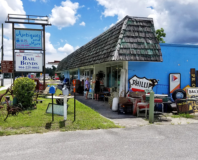 The bright blue exterior says "treasure inside" louder than any neon sign could. Florida's version of Ali Baba's cave awaits!