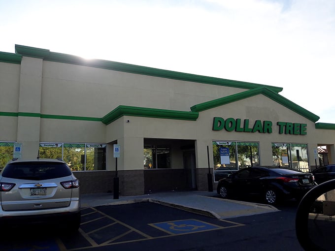 The iconic green-trimmed facade of Dollar Tree on Baseline Road stands like a beacon of bargains in the Arizona sun.