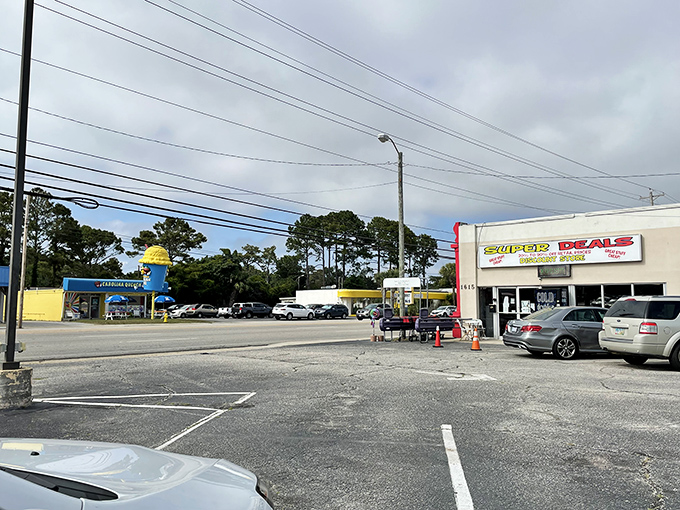 The unassuming storefront of Super Deals beckons with promises of treasure within. Like a speakeasy for bargain hunters, the real magic happens behind those doors.