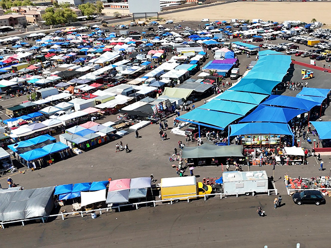 From above, it's a kaleidoscope of commerce&mdash;hundreds of canopies creating a temporary city where treasure hunters navigate the maze of possibilities.