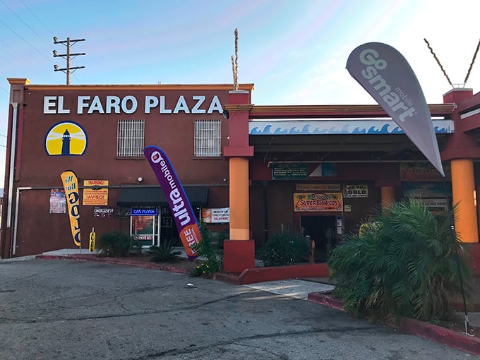 The terracotta-colored El Faro Plaza stands like a lighthouse for bargain hunters, its feather flags beckoning with promises of treasures within.