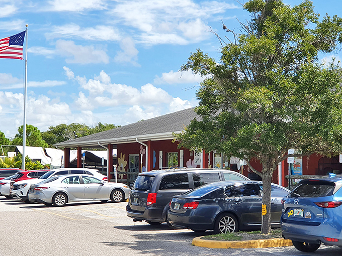 The iconic red exterior welcomes bargain hunters like a beacon of hope for those suffering from retail withdrawal. 