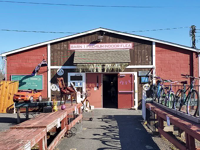 Barn 1 Premium Indoor Flea beckons with its rustic red exterior – a treasure hunter's portal where one person's castoffs become another's prized possessions.