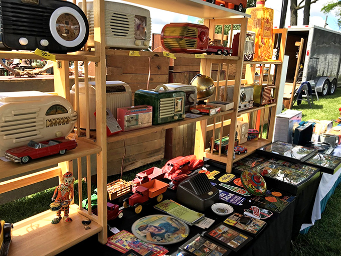 A treasure hunter's paradise stretches as far as the eye can see. The Elkhorn Antique Flea Market transforms ordinary fairgrounds into an extraordinary bargain bazaar.