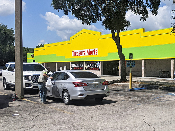 That cheerful yellow and green exterior practically shouts "adventure awaits inside" to every passing treasure hunter.
