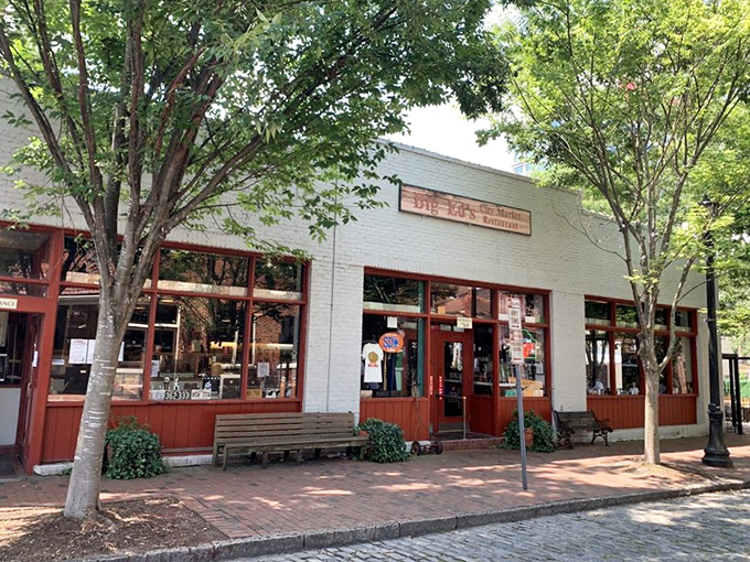 The unassuming white brick exterior of Big Ed's hides a Southern food paradise within, like finding a treasure chest disguised as a regular old box.