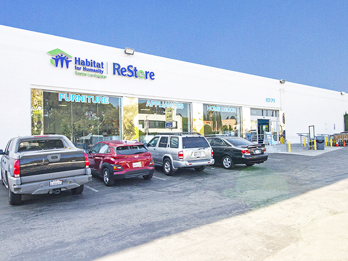 The unassuming exterior of Habitat for Humanity's ReStore hides a treasure trove within. Like a secondhand Narnia, this warehouse promises adventures in affordable home furnishing.