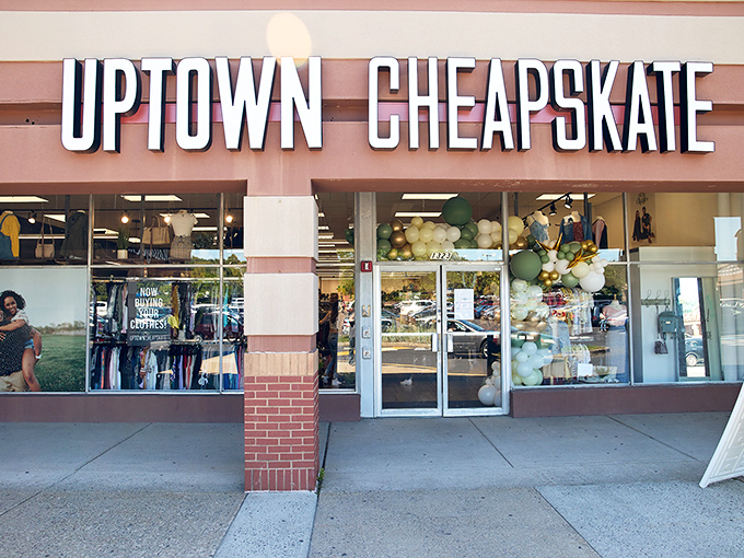 The storefront beckons like a fashion oasis in the suburban landscape, promising treasure hunts where style meets savings.