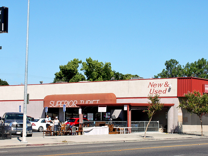 The unassuming exterior of Superior Thrift beckons with its orange awning and "New & Used" promise&mdash;a treasure cave disguised as a strip mall storefront.