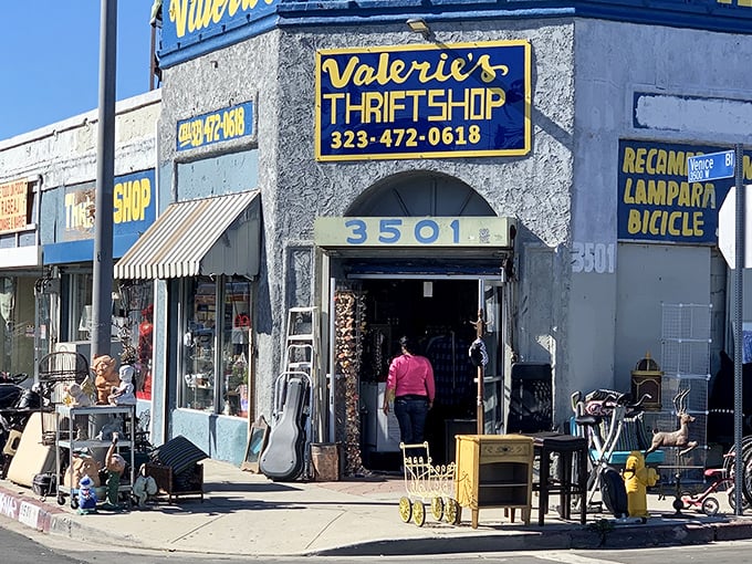 Valerie's blue and yellow facade stands like a cheerful sentinel on Jefferson Boulevard, promising treasures that won't break your bank account.