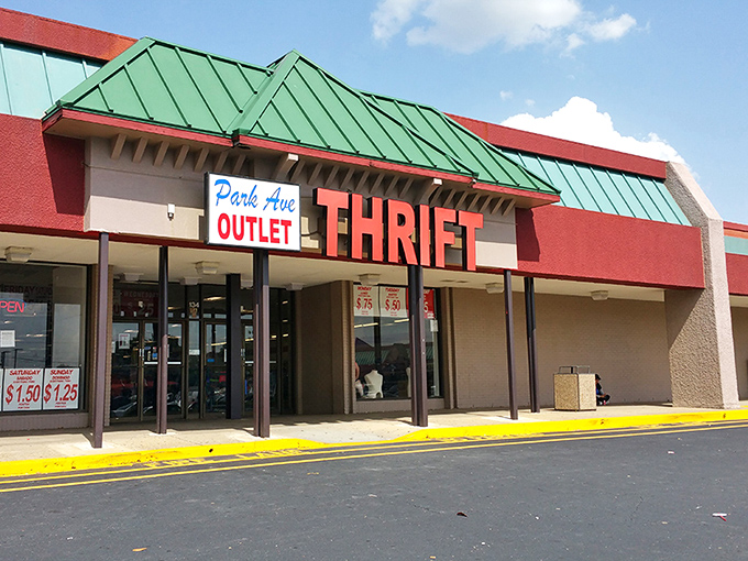 The signature green roof and bold red "THRIFT" letters signal you've arrived at bargain heaven&mdash;no password required!