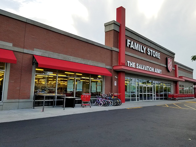 The iconic red awning of Salvation Army on Clybourn Avenue beckons like a lighthouse for bargain hunters navigating the sea of retail options.