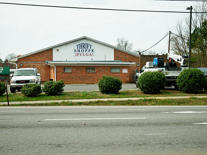 The unassuming brick exterior hides a treasure trove within. Like finding a secret passage in your childhood home, this thrift store promises adventures beyond its modest fa&ccedil;ade.
