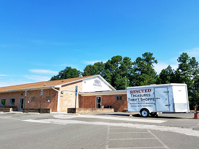 The unassuming brick exterior hides a treasure trove within. Like finding a secret passage in your childhood home, this thrift store promises adventures beyond its modest fa&ccedil;ade.