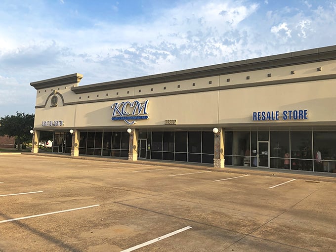 The unassuming exterior of KCM Resale Store hides a treasure trove within. Like a Vegas casino, there are no windows to distract you from the mission ahead.