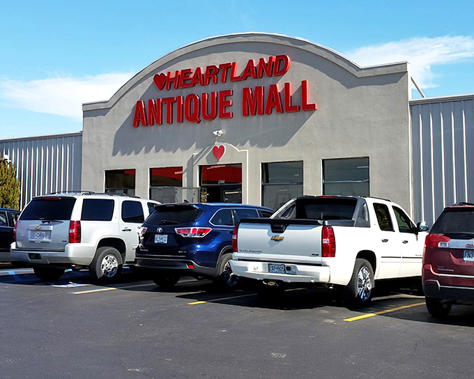 The bold red lettering against the white facade acts like a beacon for treasure hunters. This isn't just shopping&mdash;it's time travel with parking.