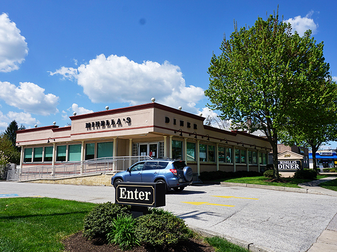 Classic Americana stands proudly on Lancaster Avenue, where Minella's beige and burgundy exterior promises comfort food that's stood the test of time.