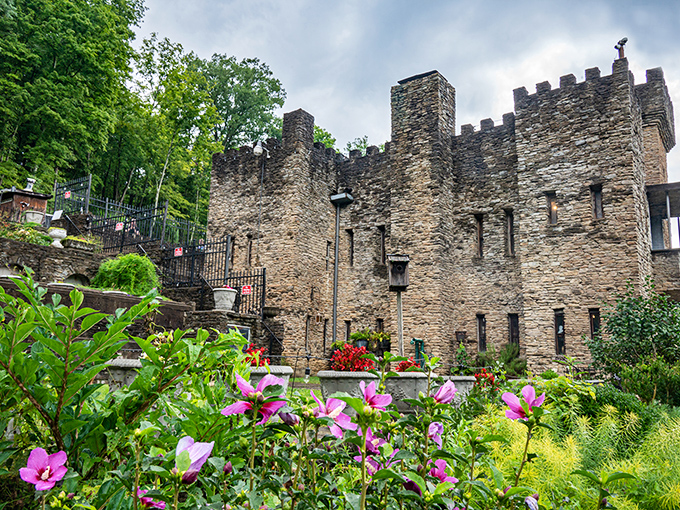 Stone walls that whisper medieval tales while Ohio wildflowers add splashes of pink&mdash;proof that knights and nature make excellent neighbors.