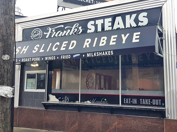 The unassuming storefront of Frank's Steaks & Burgers &ndash; where Philly's cheesesteak cognoscenti go when they're serious about their sandwich game.