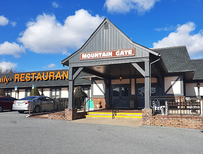 The welcoming facade of Mountain Gate Family Restaurant stands like a culinary lighthouse in Thurmont, beckoning hungry travelers with promises of home-cooked comfort.