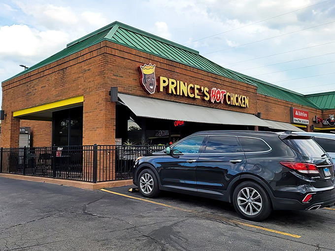 The brick-and-mortar temple of heat beckons with its iconic green roof. Nashville's spicy pilgrimage site has cars lined up like faithful worshippers.