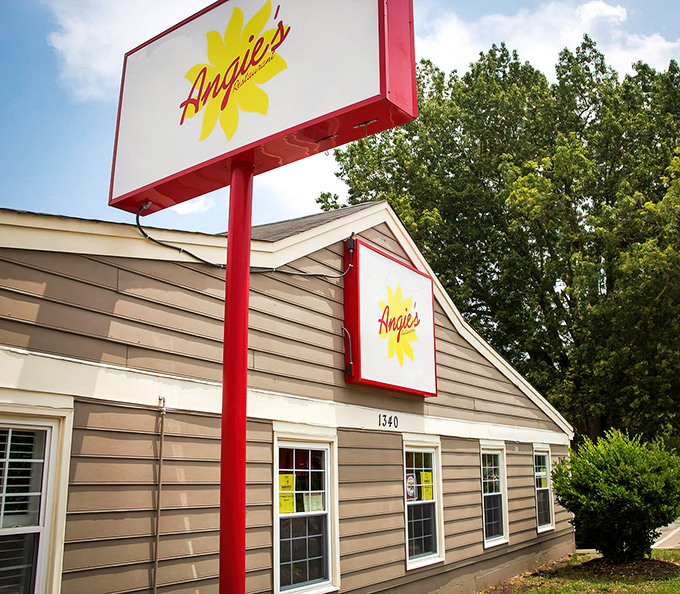 The iconic red wagon outside Angie's isn't just decoration&mdash;it's a beacon of breakfast hope for hungry North Carolinians seeking morning salvation.
