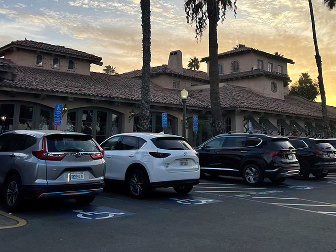 The Spanish mission-style architecture of Harris Ranch rises from the Central Valley landscape like a mirage for hungry travelers. Palm trees included, no hallucination necessary.