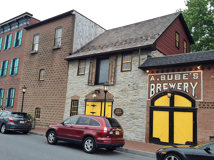 The historic fa&ccedil;ade of Bube's Brewery stands as a time capsule in brick and stone, inviting curious travelers to step back into Pennsylvania's brewing past. 