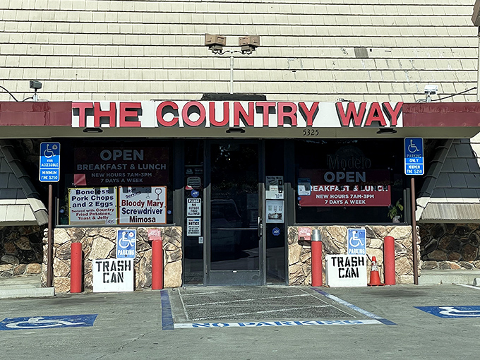 The unassuming exterior of Country Way in Fremont hides culinary treasures within. That red sign might as well say "Breakfast Paradise Ahead."