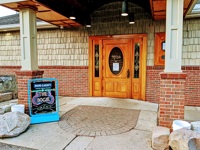 The timber-framed entrance to Whitey's welcomes you like a warm hug from an old friend who happens to make killer chili.