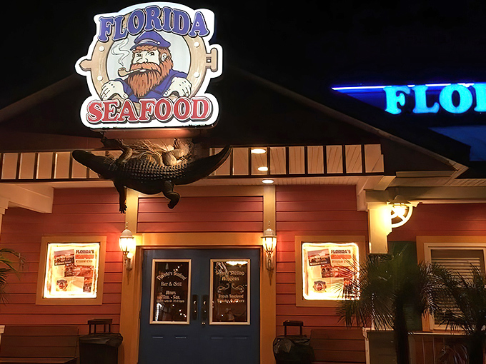 The coral-colored beacon of Florida's Seafood Bar & Grill, where that alligator isn't the greeter&mdash;he's just hanging around waiting for the seafood rejects.