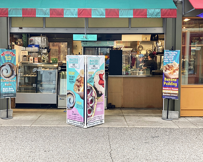 The colorful awning of MAKERS BAKERS Co. beckons like a dessert oasis in Cincinnati, promising sweet salvation for those wise enough to stop.